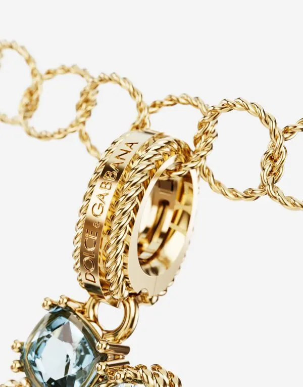 Dolce & Gabbana D Lettering Charm In 18kt Yellow With Multicolored Gemstones - Gold