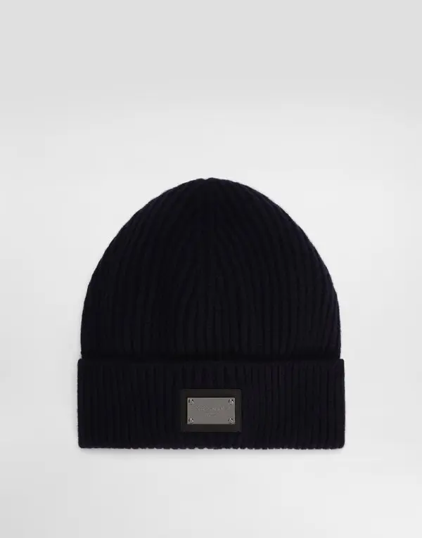 Dolce & Gabbana Cashmere And Wool Beanie With Branded Tag - Blue