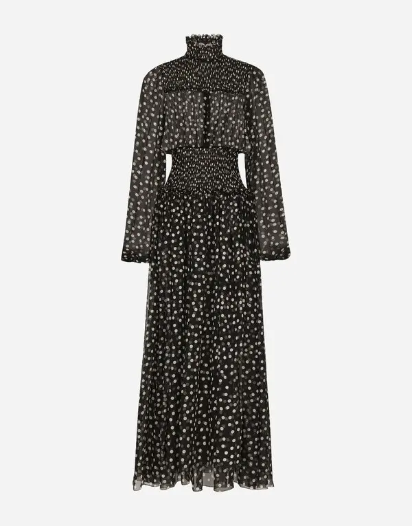Dolce & Gabbana Chiffon Midi Dress With Smock Stitching
