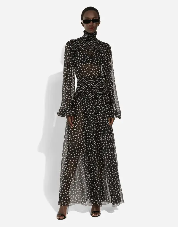 Dolce & Gabbana Chiffon Midi Dress With Smock Stitching