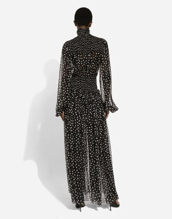 Dolce & Gabbana Chiffon Midi Dress With Smock Stitching