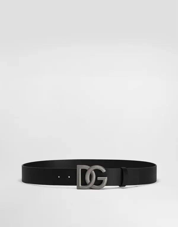 Dolce & Gabbana Lux Leather Belt With Crossover Dg Logo Buckle Belts Leather - Black