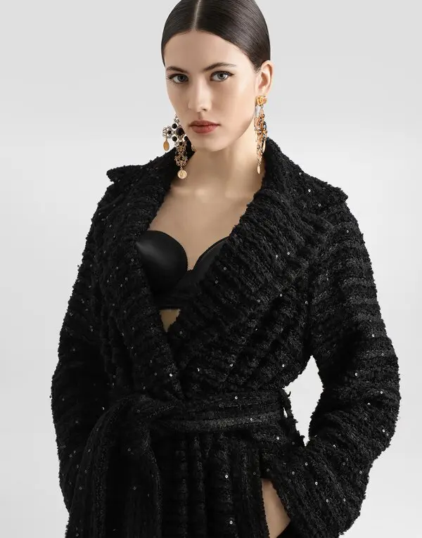 Dolce & Gabbana Tweed Coat With Micro-sequin Embellisht Coats And Jackets