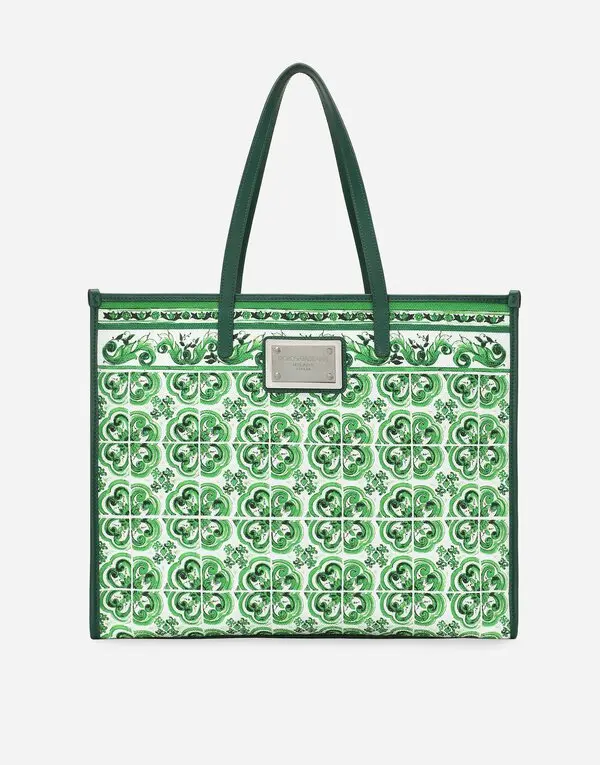 Dolce & Gabbana Large Canvas Shopper With Majolica Shoppers Cotton - Print
