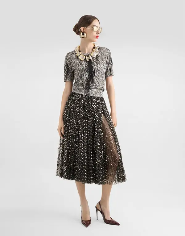 Dolce & Gabbana Embellished Tulle Midi Skirt