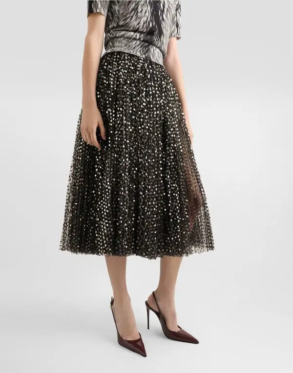 Dolce & Gabbana Embellished Tulle Midi Skirt