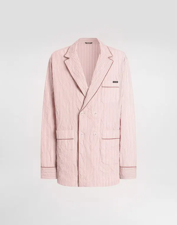 Dolce & Gabbana Crinkled Striped Fabric Shirt-style Vanity Robe Shirts - Multicolor