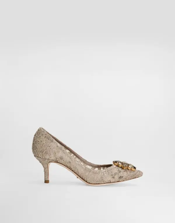 Dolce & Gabbana Embellished Lace Slingback Pumps - Beige