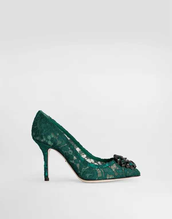 Dolce & Gabbana Embellished Lace Slingback Pumps - Green