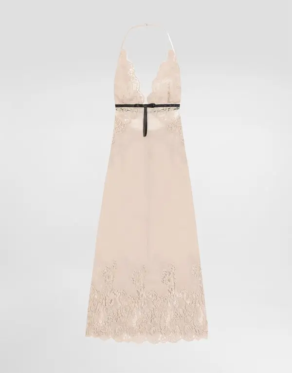 Dolce & Gabbana Georgette Slip Dress With Lace Details Underwear - Beige