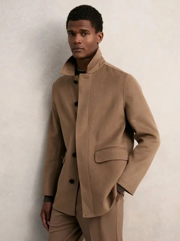 REISS Wool Blend Double Face Button Jacket - Brown