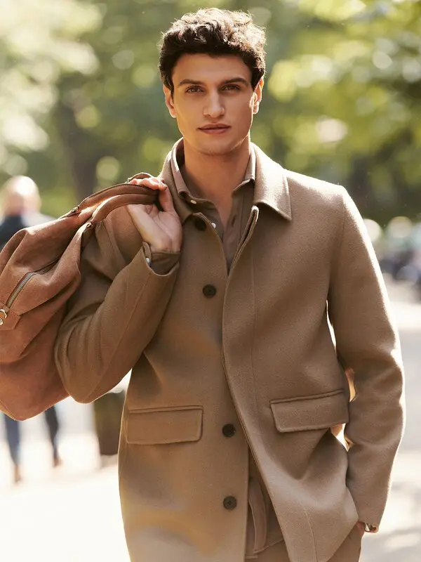 REISS Wool Blend Double Face Button Jacket - Brown