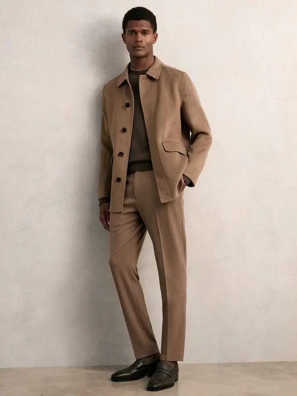 REISS Wool Blend Double Face Button Jacket - Brown