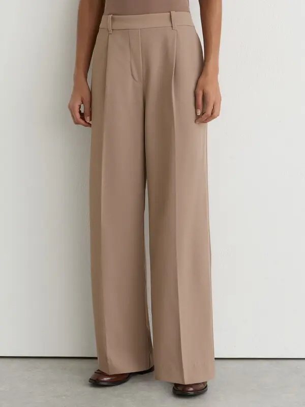 REISS Elasticated-waist Wide-leg Twill Trousers - Mink Neutral