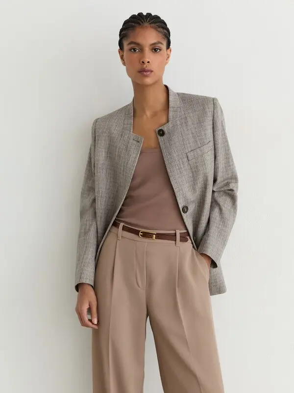 REISS Elasticated-waist Wide-leg Twill Trousers - Mink Neutral