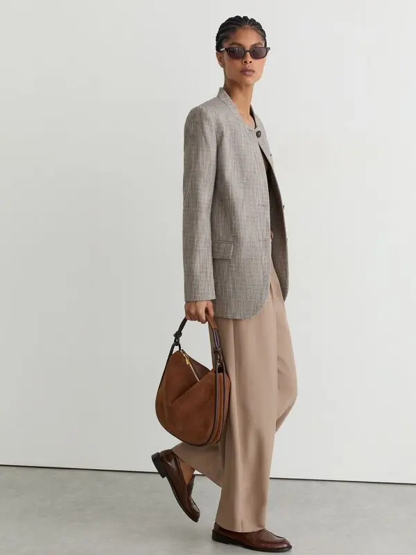 REISS Petite Elasticated-waist Wide-leg Twill Trousers - Mink Neutral