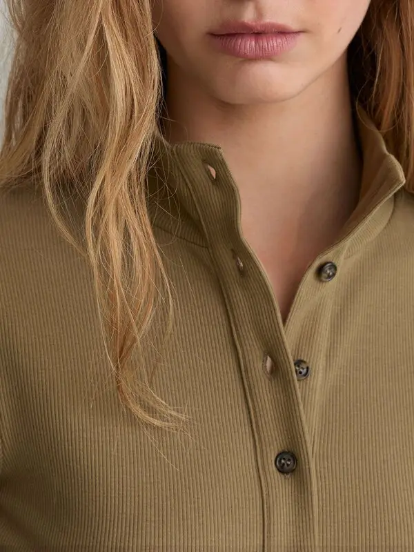 REISS Ida Cotton-stretch Funnel-neck Top - Khaki