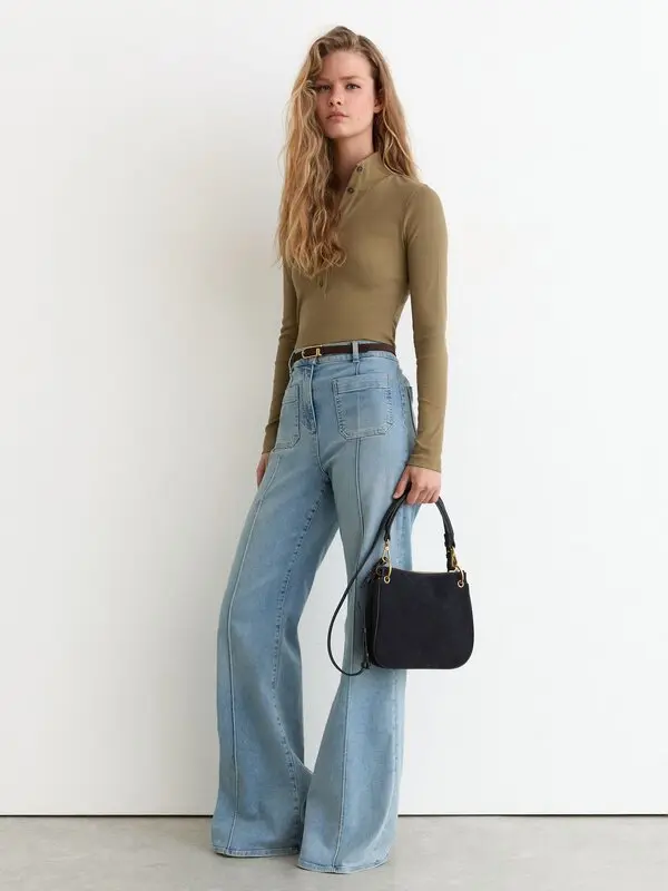 REISS Ida Cotton-stretch Funnel-neck Top - Khaki