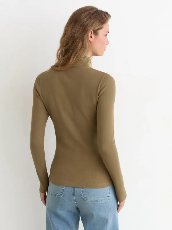 REISS Ida Cotton-stretch Funnel-neck Top - Khaki