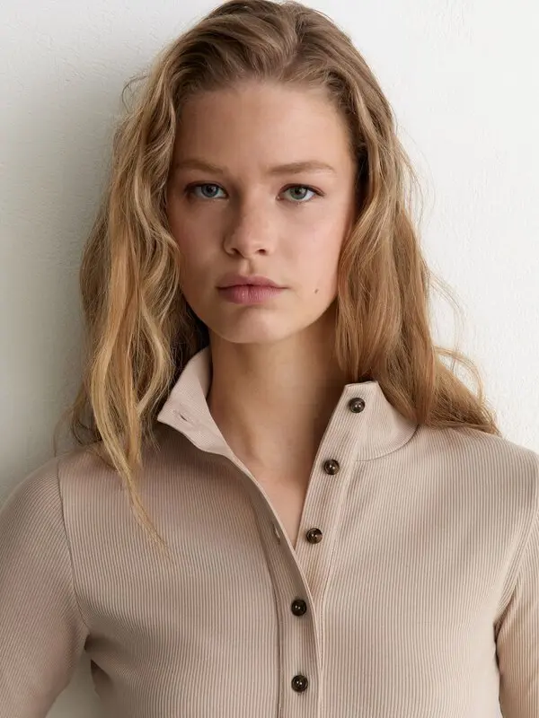 REISS Cotton-stretch Funnel-neck Top - Neutral