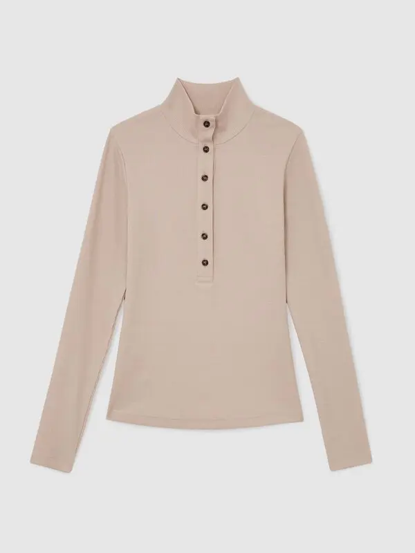REISS Cotton-stretch Funnel-neck Top - Neutral