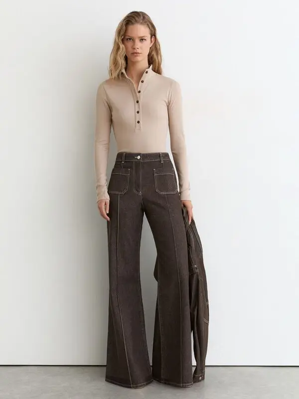 REISS Cotton-stretch Funnel-neck Top - Neutral