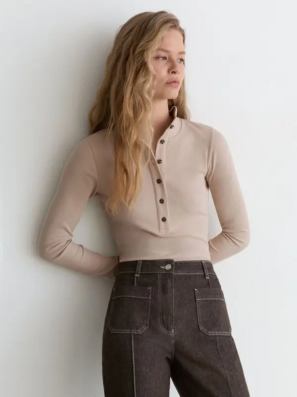 REISS Cotton-stretch Funnel-neck Top - Neutral