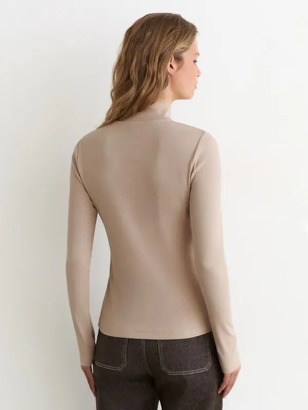 REISS Cotton-stretch Funnel-neck Top - Neutral