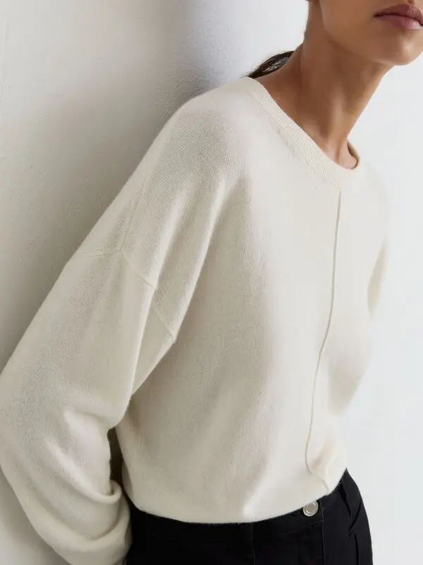 REISS Wool-blend Reverse-seam Jumper With Cashmere - Ivory