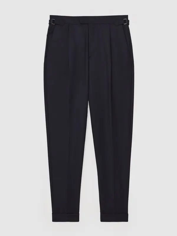 REISS Stretch-cotton Tapered Trousers - Navy
