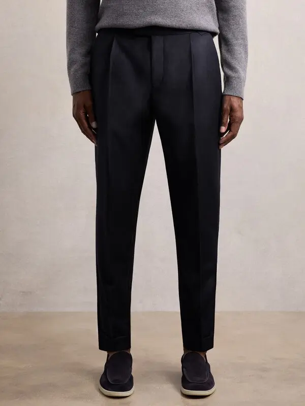 REISS Stretch-cotton Tapered Trousers - Navy