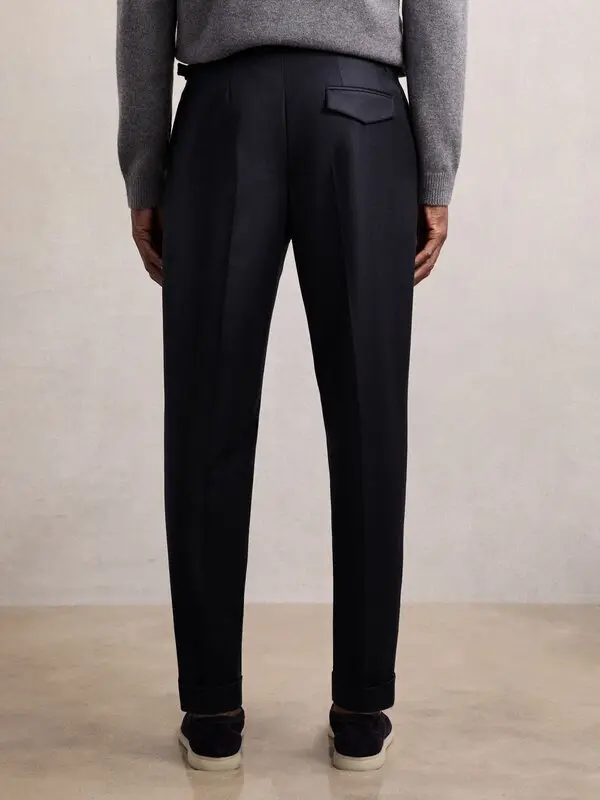 REISS Stretch-cotton Tapered Trousers - Navy