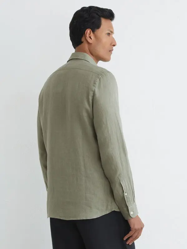 REISS Linen Cutaway-collar Regular-fit Shirt - Thyme Green