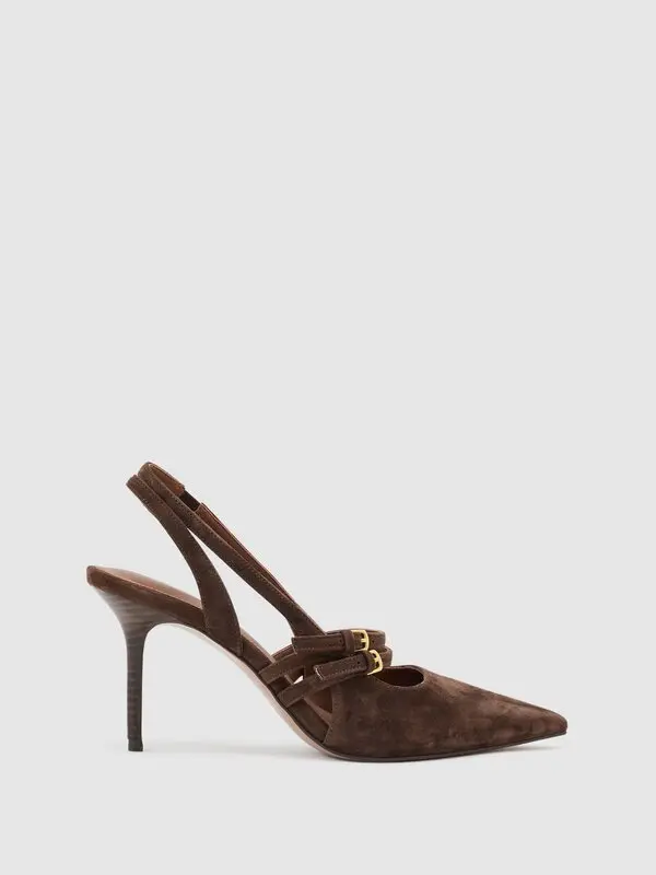 REISS Suede Buckle-strap Court Shoes