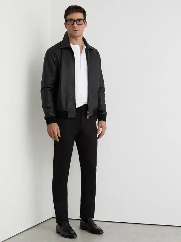 REISS Slim Fit Cotton Blend Chinos - Black
