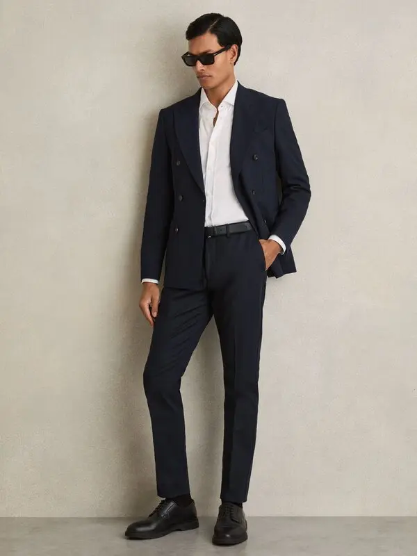 REISS Slim Fit Cotton Blend Chinos - Navy