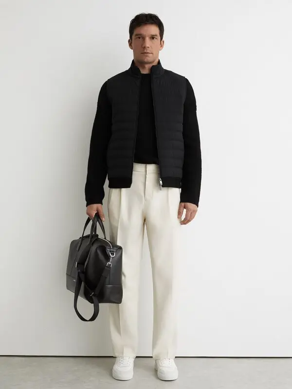 REISS Funnel-neck Quilted Knit Gilet - Black