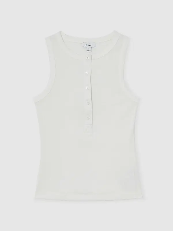 REISS Stretch-cotton Ribbed Henley Vest