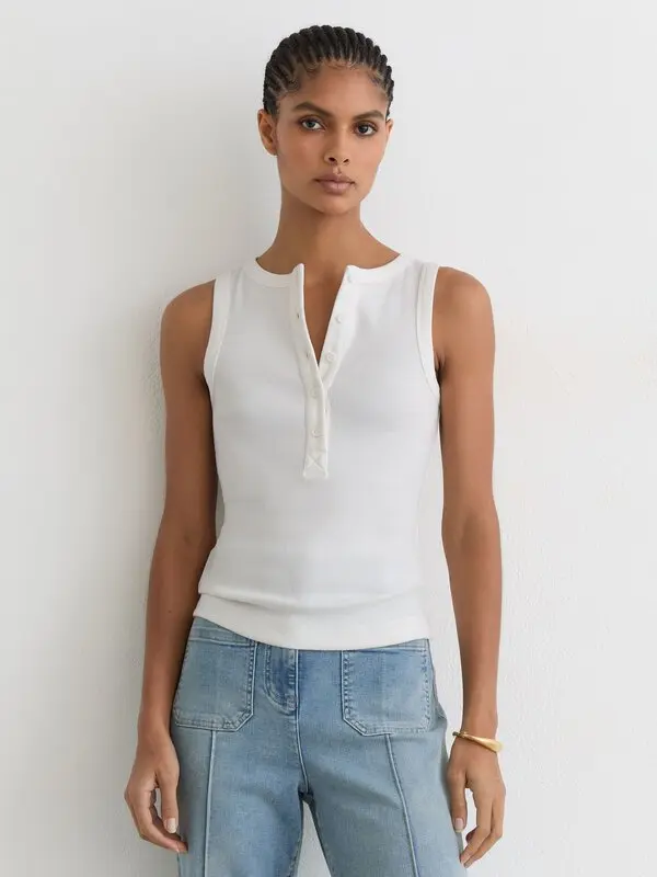 REISS Stretch-cotton Ribbed Henley Vest