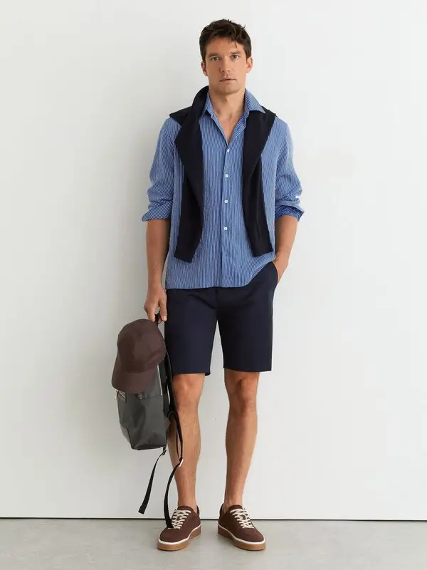 REISS Modern Fit Cotton Blend Chino Shorts - Navy