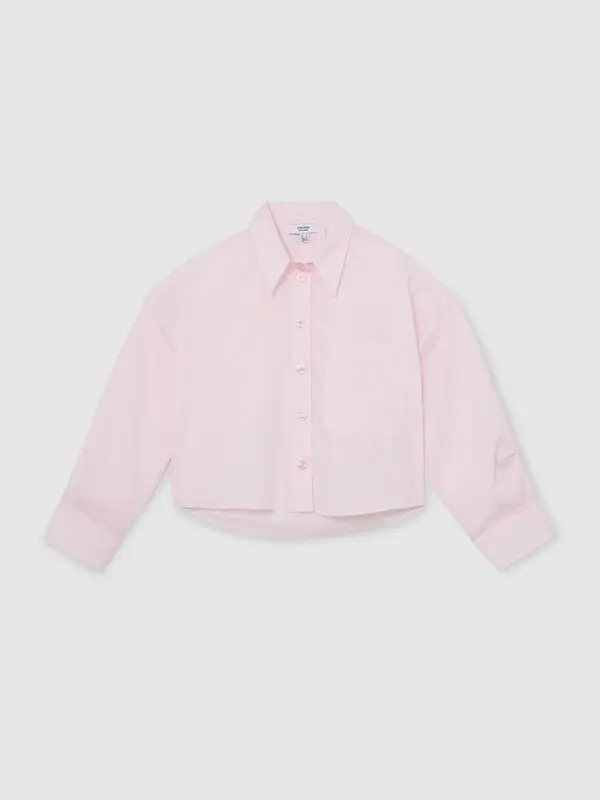 REISS Cotton Cropped Long-sleeve Shirt - Pink