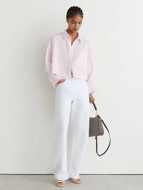 REISS Cotton Cropped Long-sleeve Shirt - Pink