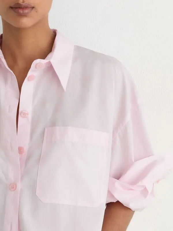 REISS Cotton Cropped Long-sleeve Shirt - Pink