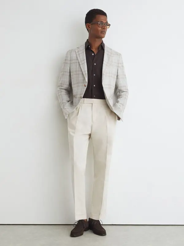 ATELIER Hemp Wool Check Single Breasted Classic Fit Blazer