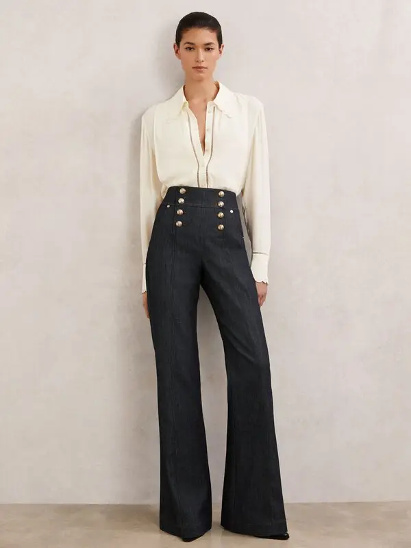 REISS Skylar Button-detail Flared Jeans