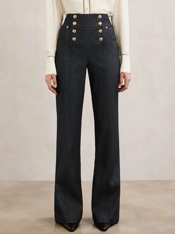 REISS Skylar Button-detail Flared Jeans