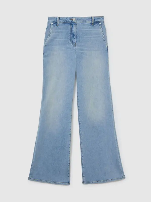 REISS Wide Leg Jeans With Faded Detail - Light Blue