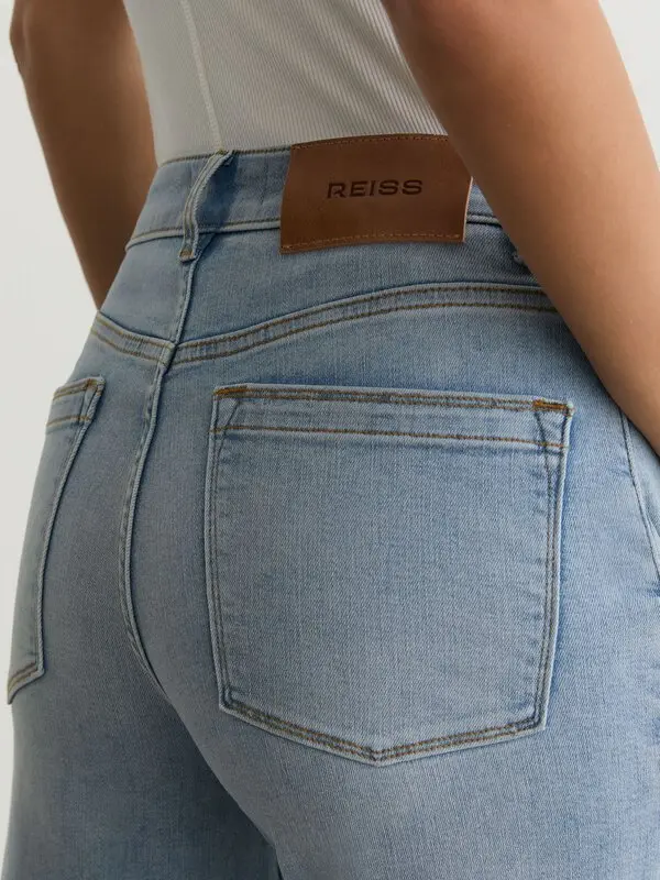 REISS Wide Leg Jeans With Faded Detail - Light Blue