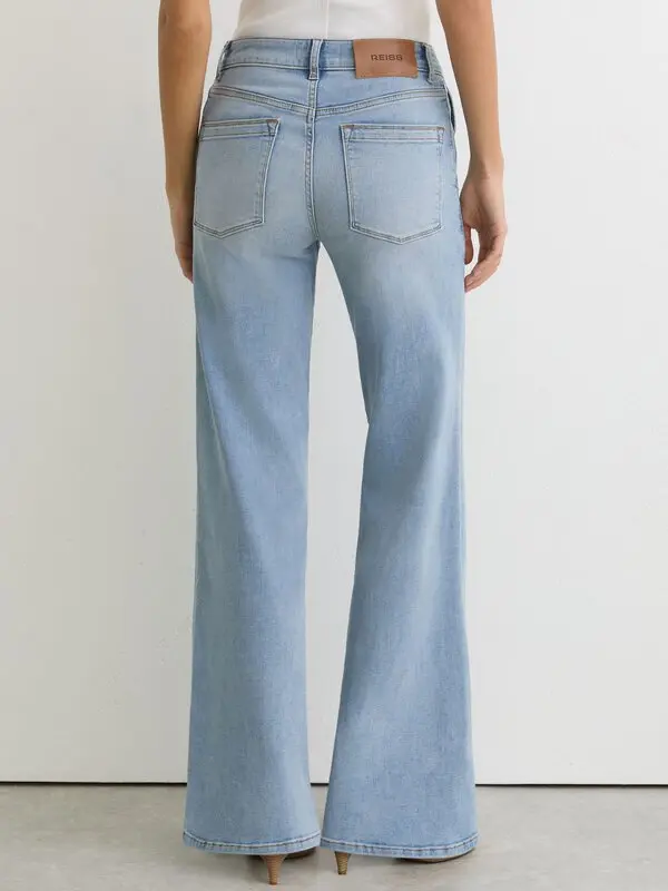 REISS Wide Leg Jeans With Faded Detail - Light Blue