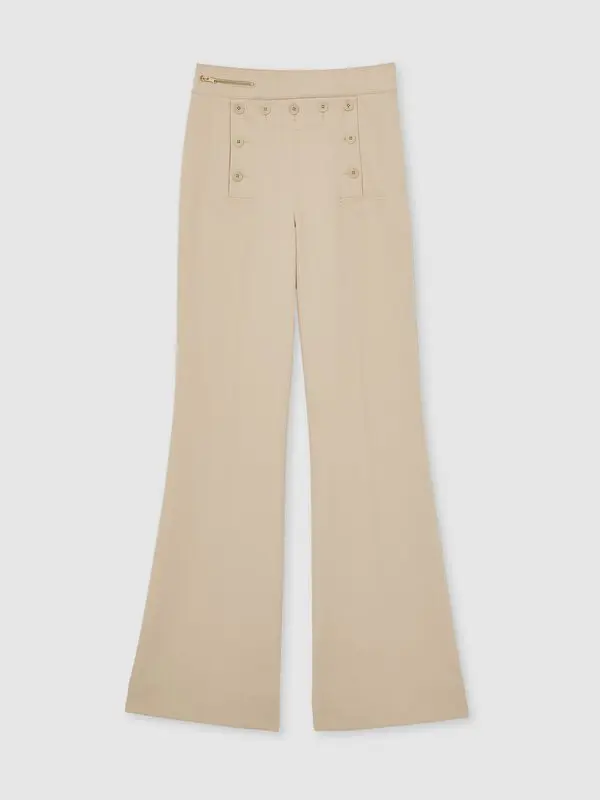 REISS Petite Button-detail Wide-leg Trousers - Neutral